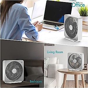 PELANZENHAU 10" Small Box Fan, Small Window Fan Powered by AC Adapter, 3 Powerful Speeds with Aromatherapy, One-Button Control Square Fan for Air Circulating at Home, Office