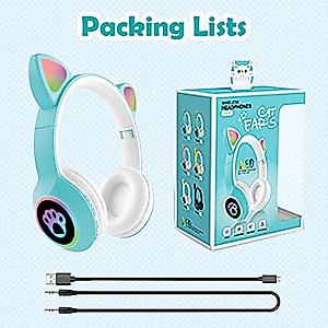 OONOL Kids Wireless Bluetooth Headphones, LED Light Over Ear Foldable Headphone with Microphone and Wired for Girls Women (Blue)
