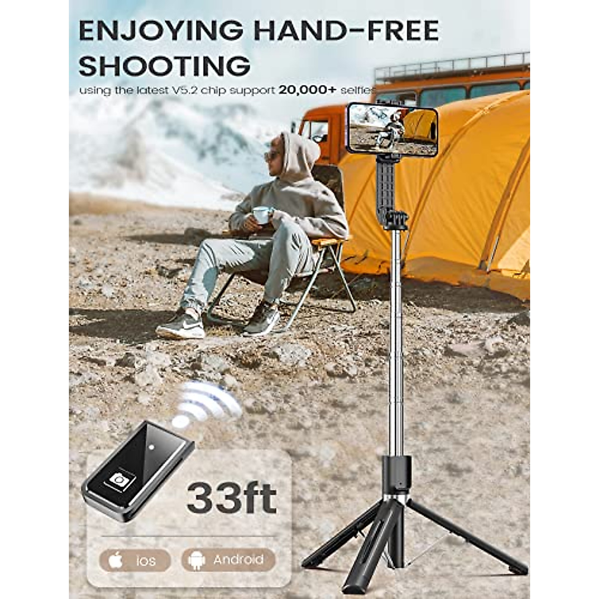 ANXRE Selfie Stick Phone Tripod with Remote, 50 inch Portable 5 in 1 Selfie Stick Phone Tripod, Wireless Selfie Stick Tripod for Cell Phone Compatible with iPhone 15/14/13 Pro Max Gopro Android