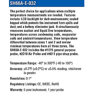 Cooper-Atkins SH66A-E Thermistor Thermometer with LCD Display, Red, -40°F to 300°F Temperature Range