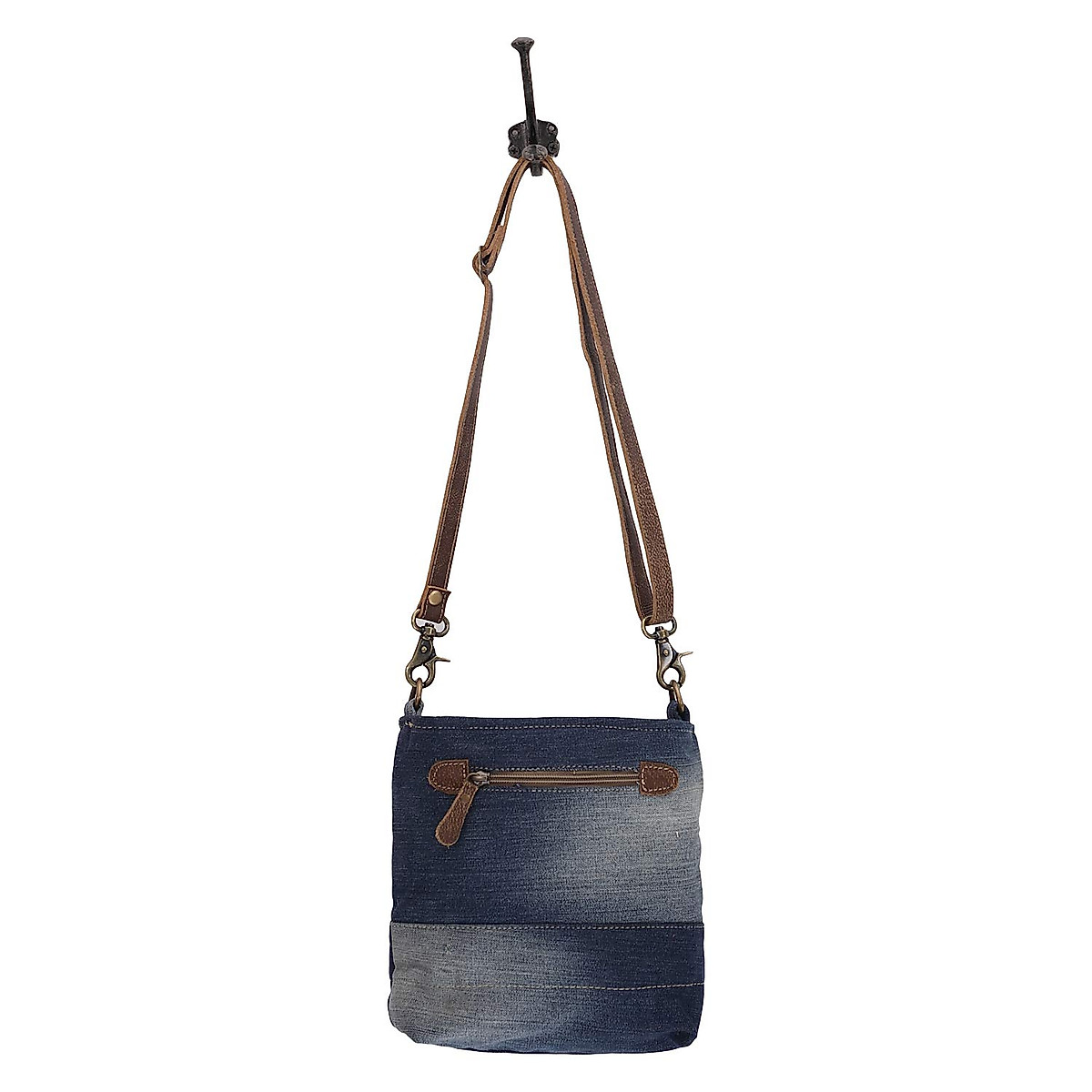 Myra Bag womens Star Denim Upcycled Canvas Cotton & Leather Shoulder Bag S-1627