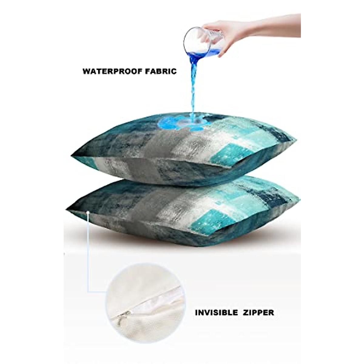 Turquoise Outdoor Throw Pillow Cover Waterproof Modern Art Abstract Painting Lumbar Pillowcases Set of 2 Teal Gray Decorative Patio Furniture Pillows for Couch Garden 18 x 18 Inches