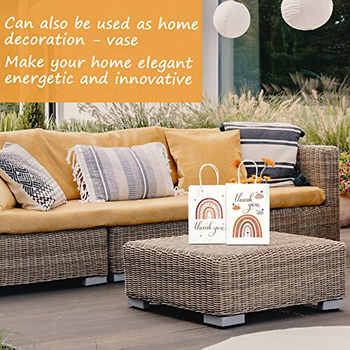 20 Pcs Rainbow Thank You Bags Boho Rainbow Thank Party Bags with Handles Goodie Treat Candy Paper Bags White Kraft Paper Bags Party Favor Bags for Wedding Birthday Baby Shower Party Favors