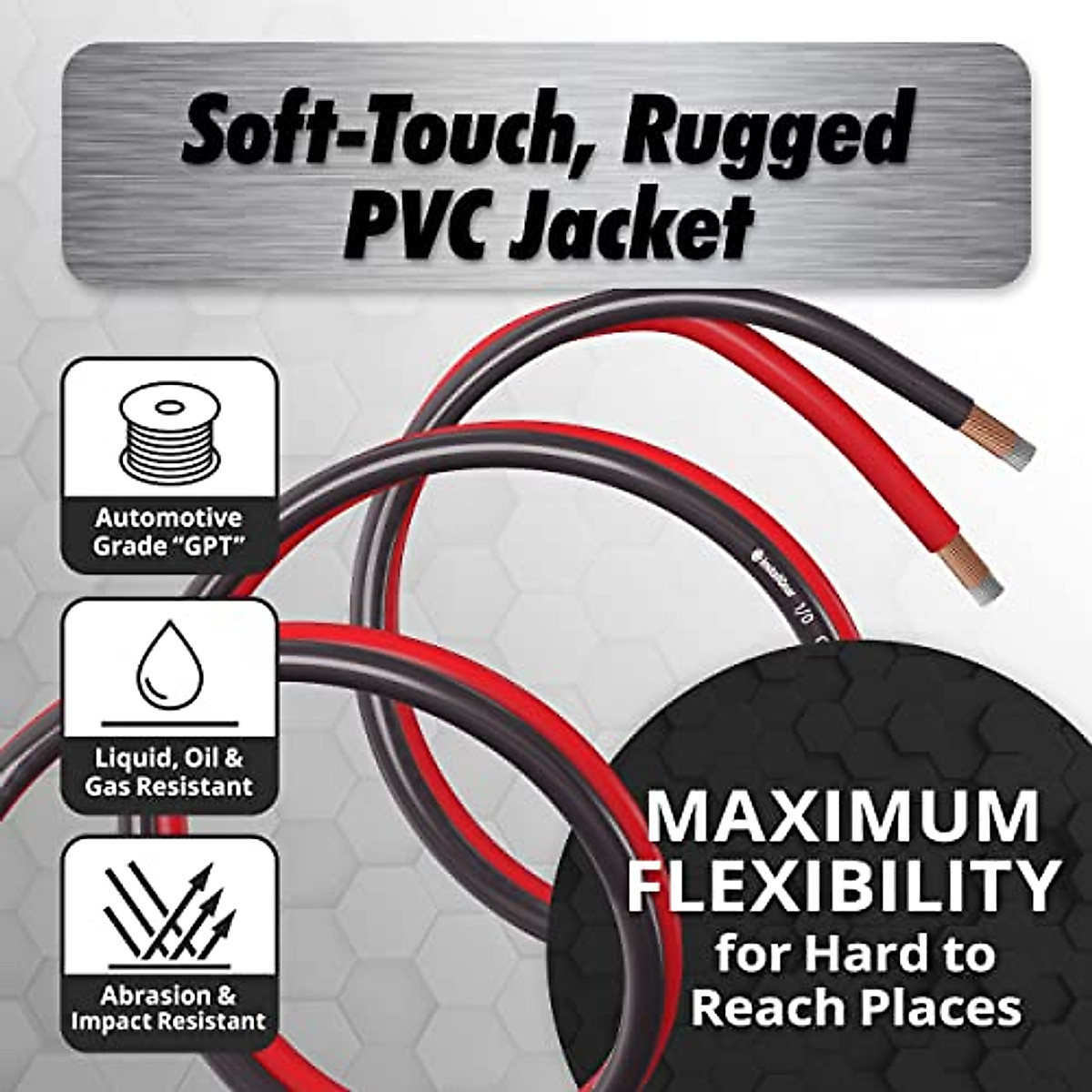 InstallGear 1/0 Gauge Wire (50ft) Copper Clad Aluminum CAA - Primary Automotive Wire, Car Amplifier Power & Ground Cable, Battery Cable, Car Audio Speaker Stereo, RV Trailer Wiring Welding Cable 1/0ga