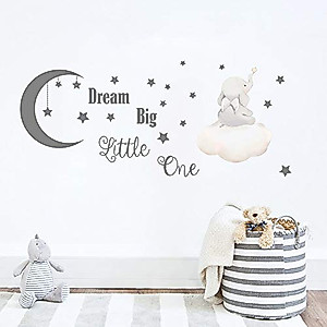 Runtoo Dream Big Little One Wall Decals Elephant Inspirational Quotes Kids Wall Stickers for Bedroom Playroom Nursery Decoration Wall Decor