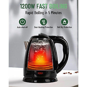 WTJMOV 1.2L Electric Kettle Small, 40 Ounce Hot Tea Kettle Double Wall Stainless Steel, 1200W Electric Water Boiler Rapid-Boil Auto Shut Off Black
