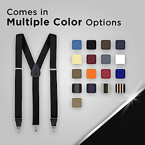 HOLD'EM Suspender for Men Made in USA Y-Back Leather Crosspatch Clip on tuxedo suspenders-Black (Regular - 46")