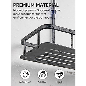 Cobbe Anti-Swing Shower Caddy Hanging with 4 Hooks for Towels/Sponge, No Drilling Bathroom Organizers and Storage Racks for Bathroom, Dorm and RV, Never Rust Aluminum, Large - Black