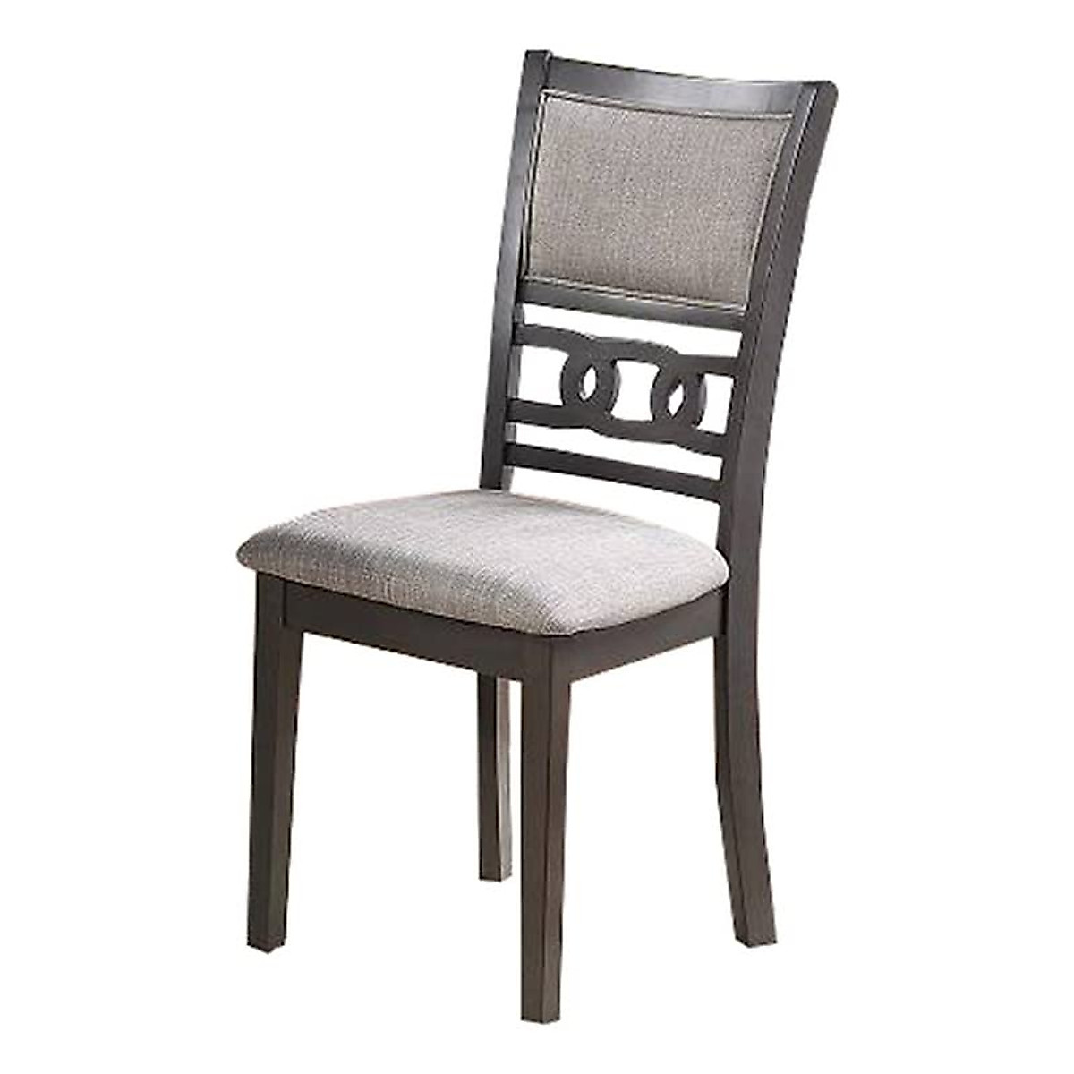 Benjara Fabric Upholstered Dining Chair with Knot Cut Out Back, Set of 2, Gray