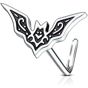 20 Gauge (0.8mm) 1/4 Inch (6mm) Bat Top 316L Surgical Steel L Bend Nose Stud Rings N85