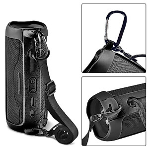 Silicone Case for JBL FLIP 6 Waterproof Portable Bluetooth Speaker, Gel Soft Skin Rubber Cover, Travel Carrying Storage Bag Pouch with Shoulder Strap and Carabiner - Black
