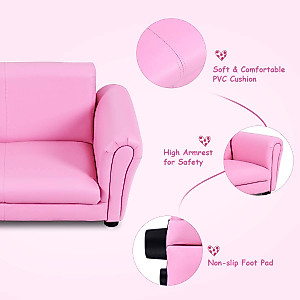 GLACER Kids Sofa with Footstool, Upholstered Toddler Couch Chair for Boys and Girls, 2 Seat Baby Sofa Chair Children Armchair with Sturdy Wood Construction, ASTM and CPSIA Certified (Pink)