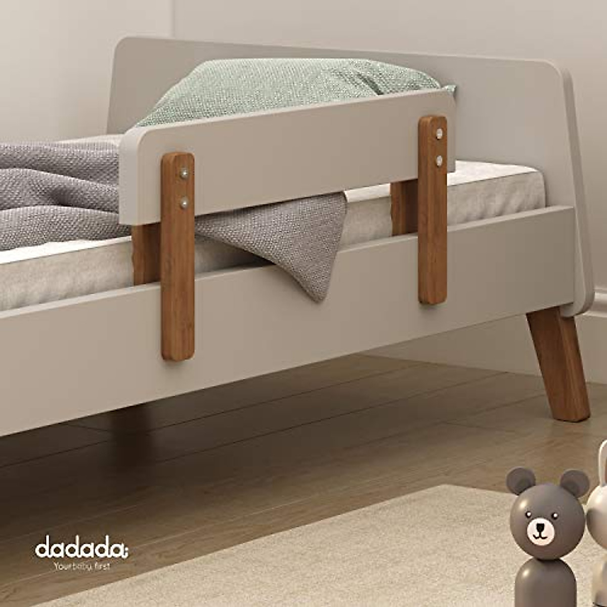 dadada Muse Toddler Bed with Removable Rails – Toddler and Kids Bed Set Fits Standard Crib Mattress, Holds up to 50 Lbs. – Modern, Easy-to-Assemble, 55.15x 31.26x17.95 in. Gray + Natural …