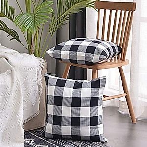 famibay Outdoor Pillow Covers 18x18 Waterproof, Decorative Outdoor Pillows for Patio Furniture Plaid Patio Pillows Outdoor Waterproof Farmhouse Patio Pillow Covers Black and White(Set of 2)