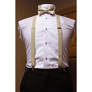 traderplus Men Elastic Suspenders and Bow Ties Set for Wedding, Formal Events (Champagne)