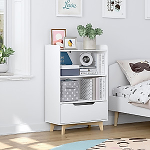 UTEX Kids Bookshelf, Children Bookcases with Storage and Drawer, Wood Kids Toy Storage Organizer for Playroom,Bedroom, Nursery School, White