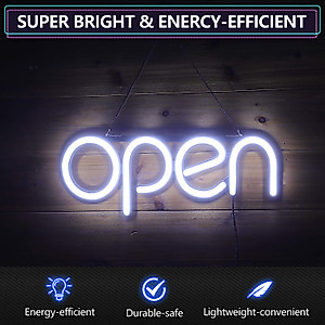 LED Open Sign,16x6 inch Open Sign for Business,With multiple flashing modes, Ideal for Restaurant, Bar, Salon and More,24V/1A Power Supply，with Open/Close Sign (white)