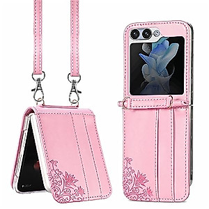 protective filp case Galaxy Z Flip 5 Wallet Case with Card Holder, Compatible Samsung Galaxy Z Flip 5 Case, Galaxy Z Flip 5 Case with Detachable Strap Crossbody Pocket Kickstand for Women nonmetallic