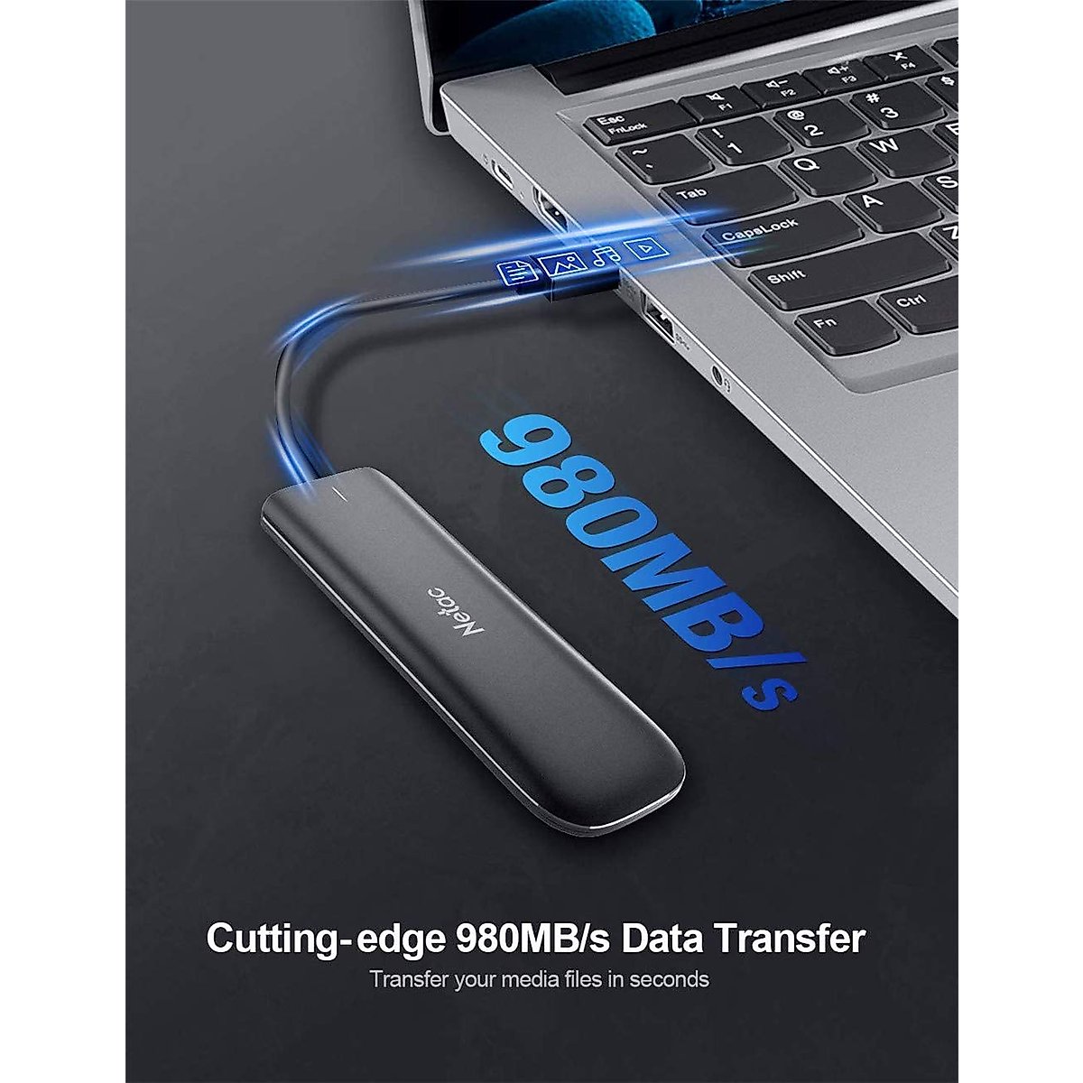 Netac SSD External Drive, Portable SSD 1TB for Type C, Up to 980MB/s, NVME SSD PCIE, USB 3.2 Gen2 10Gbps External Solid State Drive