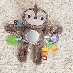 Bright Starts Slingin’ Sloth Travel Buddy Plush Stuffed Animal Take-Along Stroller or Carrier Toy, Ages 0 Month+