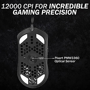 HK Gaming Sirius M Ultra Lightweight Honeycomb Shell Gaming Mouse | 54 Grams | 12000 cpi | USB Wired | 6 programmable Buttons | On-Board Memory | Anti Slip Grips | Sirius-M 12000cpi Black