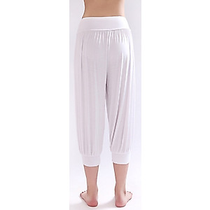 AvaCostume Modal Cotton Soft Yoga Sports Dance Harem Capri Pants White L01