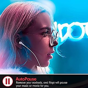 RAYZ Pioneer Pro Lightning & USB-C Earphones/Smart Wired, Active Noise Cancelling Earbuds Microphone Volume Control | for Apple iPhone Mac iPad, Android, Nintendo Switch, Google Pixel - Ice
