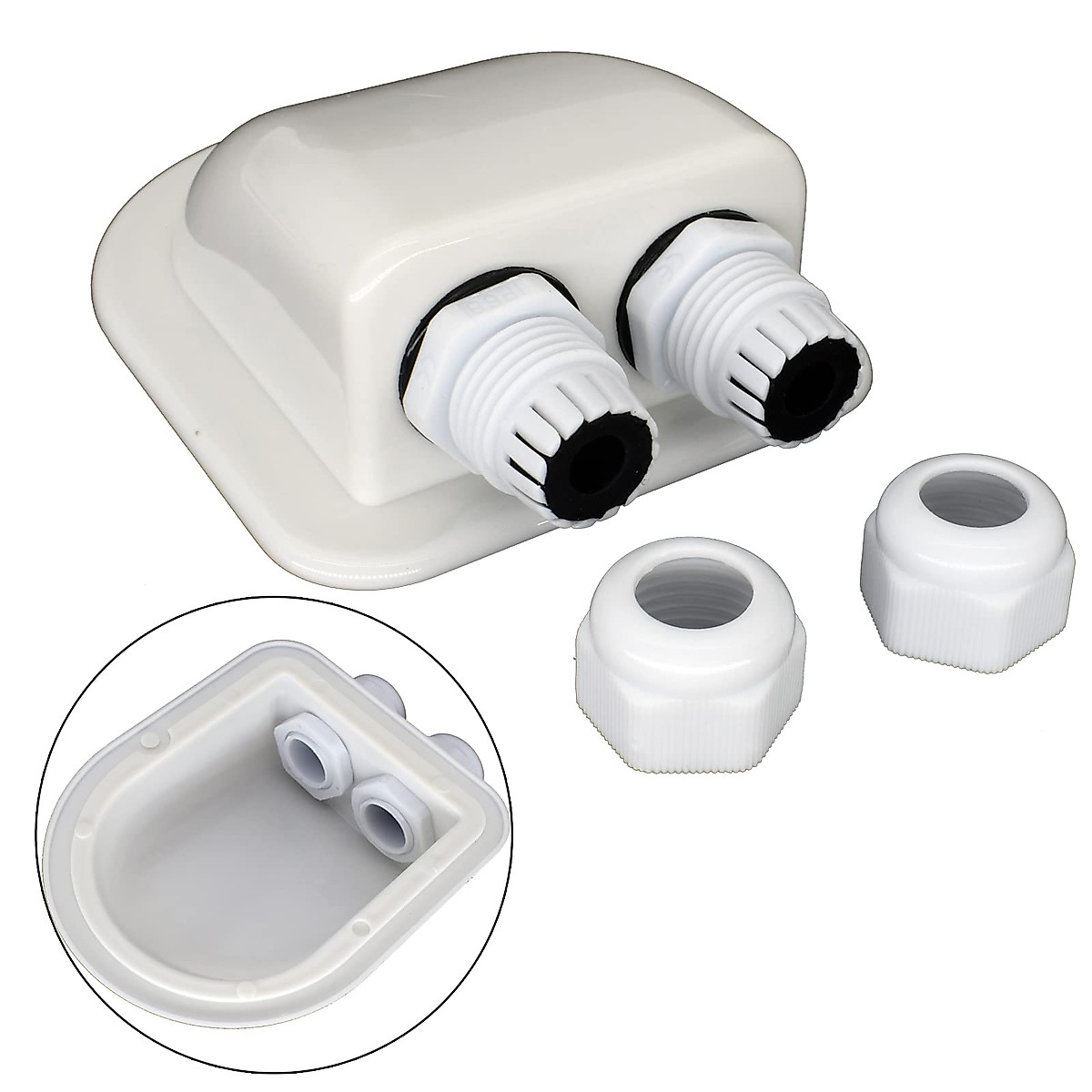 AUTOXBERT IP68 Weatherproof Solar Cable Entry Gland Solar Panel Wire Box RV Roof Top Junction Box Solar Double Cable Through Entry Housing for RV Marine Boat Caravan Campervan Travel Camper Van