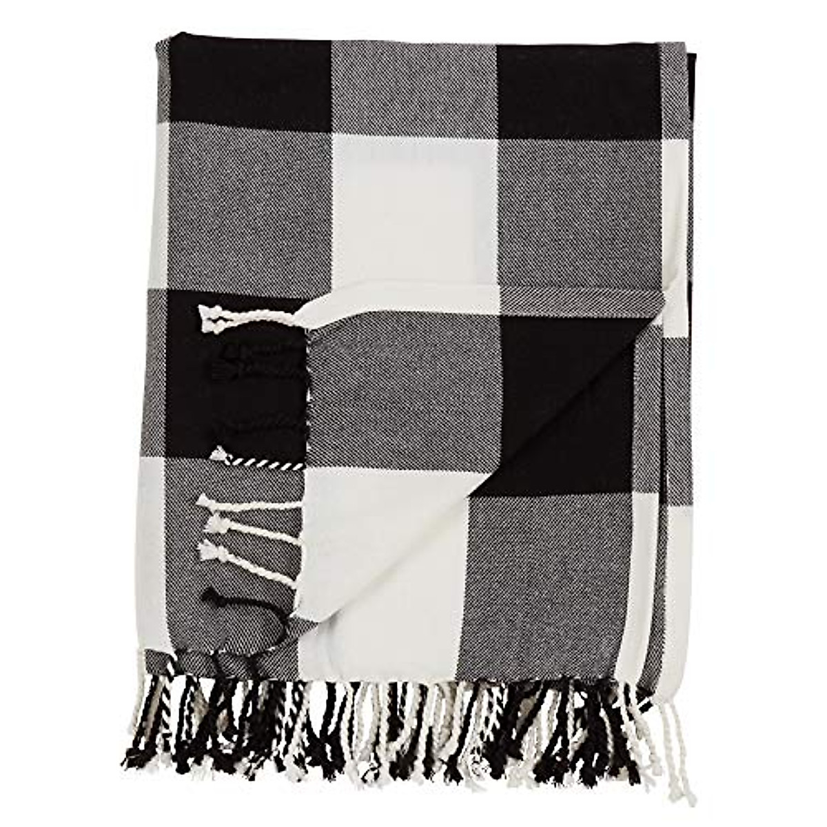 SARO LIFESTYLE Sevan Collection Cotton Throw with Buffalo Plaid Design, Black