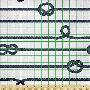 Ambesonne Navy Fabric by The Yard, Ship Boat Sea Life and Marine Nautical Knots as Border Lines Art Print, Microfiber Fabric for Arts and Crafts Textiles & Decor, 2 Yards, Navy Blue and White