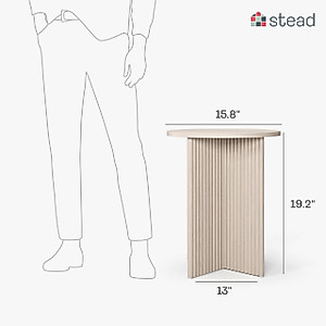 Round Fluted Accent Side Table - Pedestal Drink Table - Modern Home, Bedroom, and Living Room Furniture - Small Round End Table with Solid Wood X-Base and Wood Veneer Top (Weathered White)