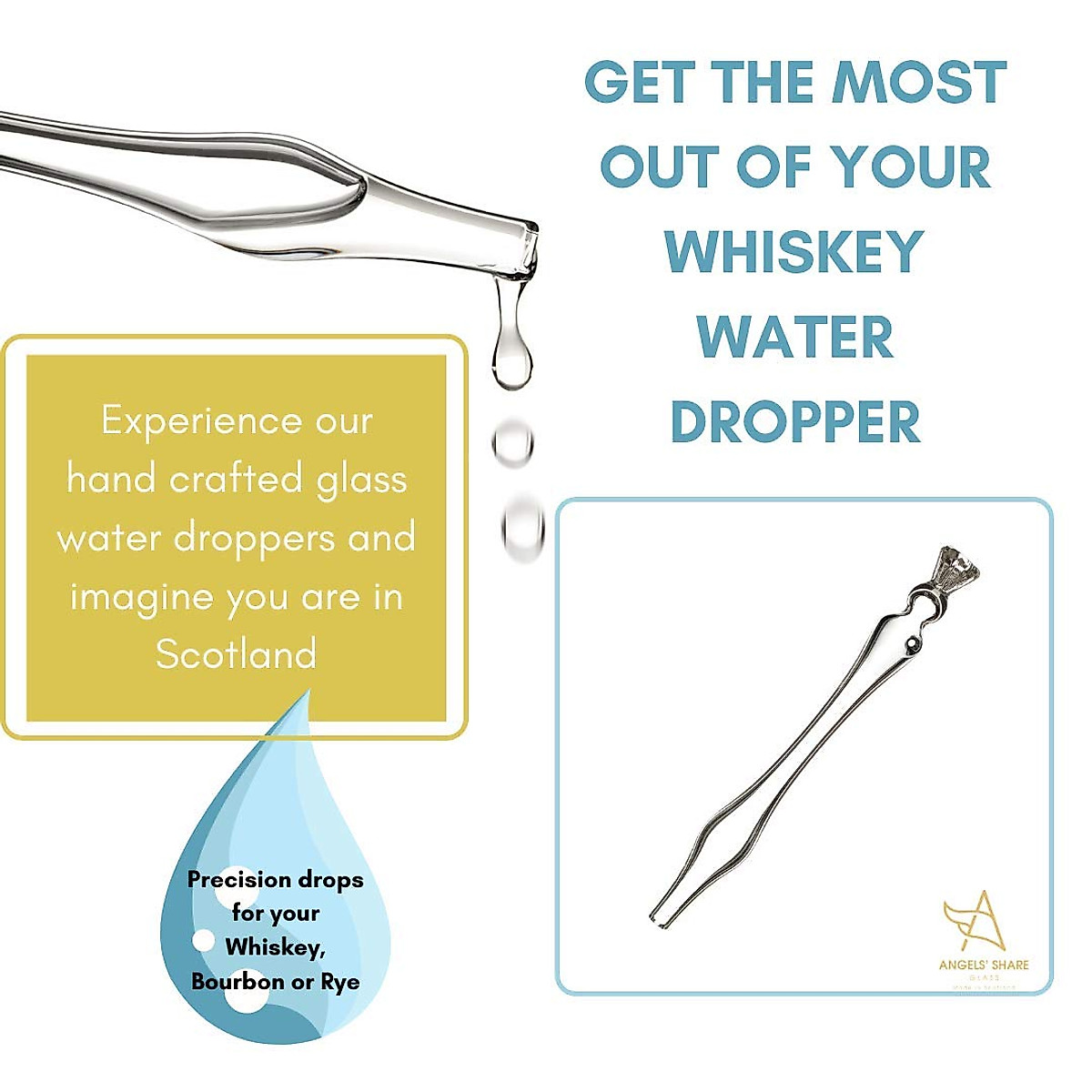 Glass Whiskey Water Dropper with a Glass Angel Top,Made in Scotland - Water Pipette for Scotch, Whiskey, Bourbon Gift, Whiskey Bar Accessory by Angels Share Glass