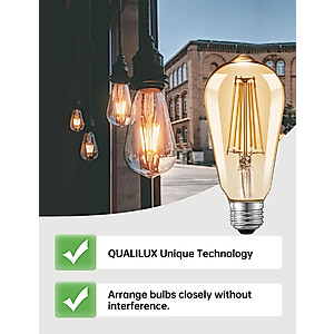 Qualilux Dusk to Dawn Edison Light Bulbs ST58(ST19), Vintage Amber Glass, Warm Light, 6.5W=60W, Non-Dimmable Auto On/Off Light Sensing LED Filament Bulb Outdoor, 700LM, E26, 2-Pack, HQ-H027