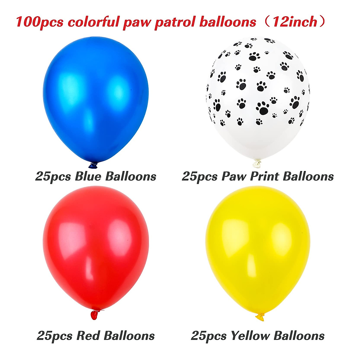 Holicolor 100pcs Paw Patrol Balloons Colorful Latex 12inches with Dog Paw Print Balloons for Birthday Paw Patrol Theme Decorations