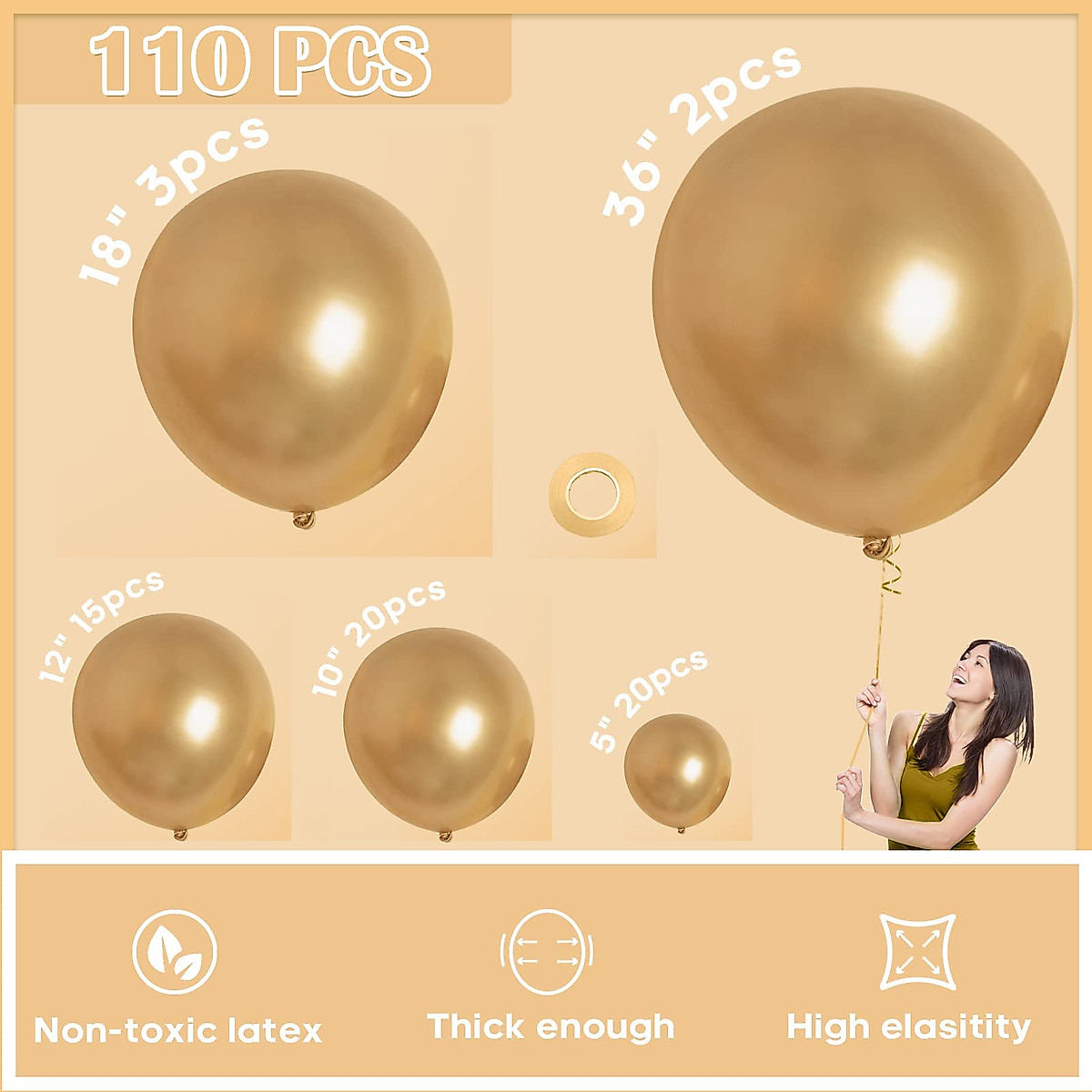 Styirl Gold Balloons Garland - 60 Pcs 5/10/12/18/36 Inch Gold Balloon arch Kit for Birthday Party/Easter Decorations/Mothers Day Decor/Baby Shower/Gender Reveal / 2022 Graduation
