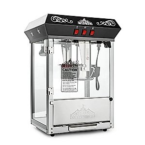 Olde Midway Bar Style Popcorn Machine Maker Popper with 8-Ounce Kettle - Black