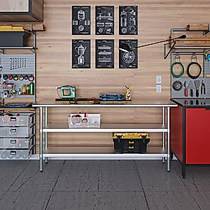 72" Long X 18" Deep Stainless Steel Work Table with 2 Shelves | Metal Food Prep Station | Commercial & Residential NSF Utility Table