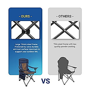 AsterOutdoor Camping Folding Chair Padded Quad Arm Chair with Large Cup Holders, Side Organizer & Back Pocket for Outdoor, Camp, Indoor, Patio, Fishing, Supports 350lbs