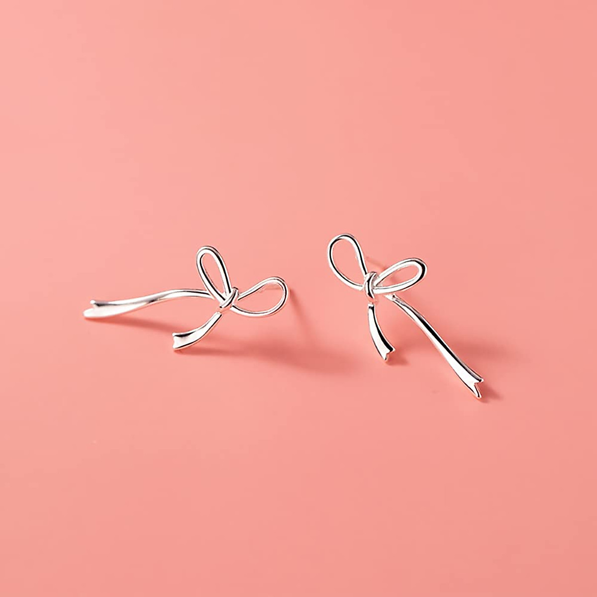 Reffeer Solid 925 Sterling Silver Bow Stud Earrings for Women Teen Girls Bowknot Stud Earrings Drops (A-Silver)