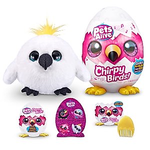 Pets Alive Chirpy Birds (White Cockatoo) by ZURU, Electronic Pet That Speaks, Giant Surprise Egg, Stickers, Comb, Fluffy Clay, Bird Animal Plush for Girls
