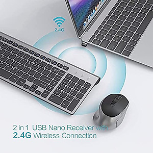 Wireless Keyboard Mouse Combo, J JOYACCESS Ergonomic and Cordless Keyboard and Mouse Set for PC,Windows, Computer, Laptop, Desktop, Chromebook,Mac-Grey