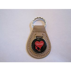 1967 1968 1969 1970 FURY VIP BARRACUDA VALIANT HEART LOGO LEATHER KEYCHAIN - BEIGE