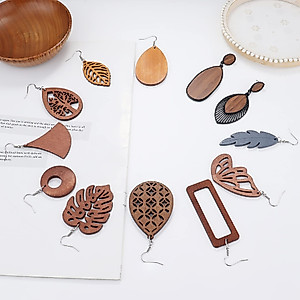 Sailimue 12 Pairs Wood Earrings for Women Natural Wooden Earrings Geometric Lightweight Drop Dangle Earrings Ethnic Style Statement Earrings