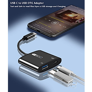 USB C OTG Adapter with Power, 2 in 1 USB C to USB with 60W PD Charging Adapter Compatible with iPhone 15/15 Pro, iPad Pro, Galaxy S24/S23/S21/Tab S8/S9, Pixel 8/7/6, Google Chromecast with Google TV