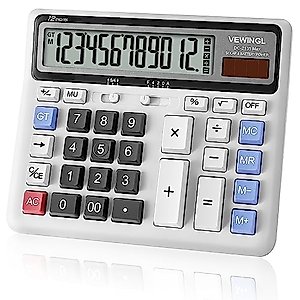 Desk Calculator 12 Digit, Large Computer Keys,Desktop Dual Power Battery and Solar, Calculator with Large LCD Display for Office,School, Home & Business Use,Automatic Sleep.7.6 * 6.4in (Black)