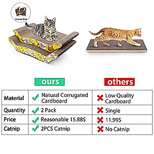 PrimePets Cat Scratching Board, 2 Pack Cat Scratcher Cardboard, Cat Scratch Pad for Indoor Cats, Cat Scratcher Couch Lounge Sofa Bed, Reversible Corrugated, Catnip Included
