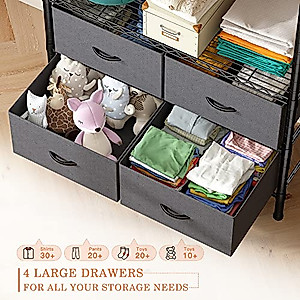 Raybee Clothes Rack, Clothing Racks for Hanging Clothes Rack Heavy Duty Clothing Rack Adjustable Clothes Racks for Hanging Clothes Metal Wire Garment Rack with 4 Fabric Drawers Portable Closet,Black