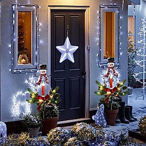 Doingart 2 Pack Solar Christmas Light Outdoor Decoration Clearance, LED Candle, Snowman Christmas Light with Faux Pine Cones, Foliage Accents Garden Decorative Stake