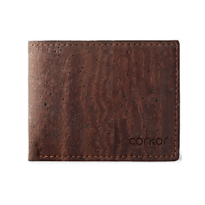 Corkor Slim Bifold Wallet for Men - Cork Wallet - Vegan Leather Cruelty Free Brown