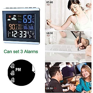 XARONF Indoor Outdoor Thermometer, Weather Station with Atomic Clock, High Precision Temperature Humidity Meter, HD Color Display Weather Thermometer with Barometer Sound Control Backlight